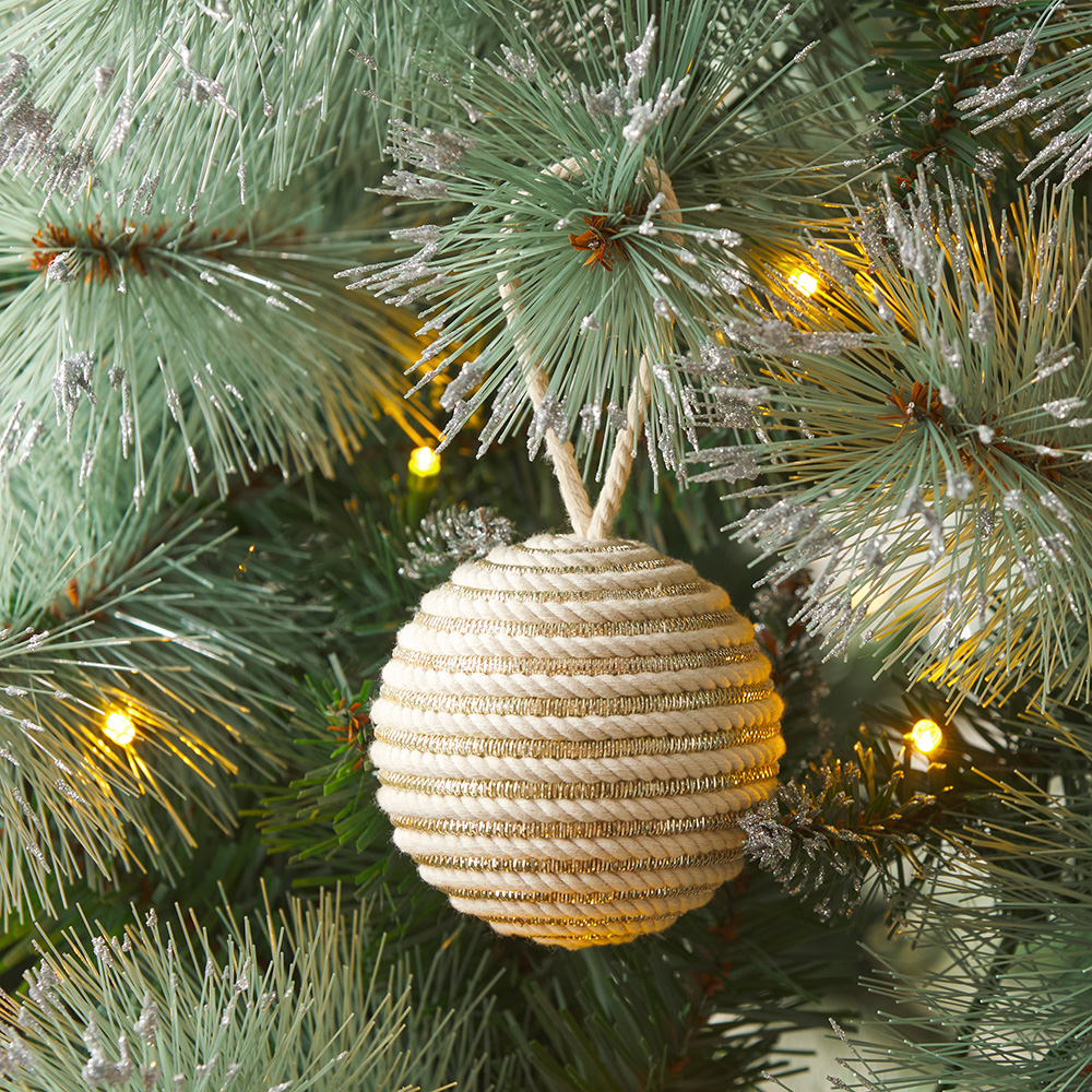 Metallic Natural & Champagne Stripe Bauble | Adairs