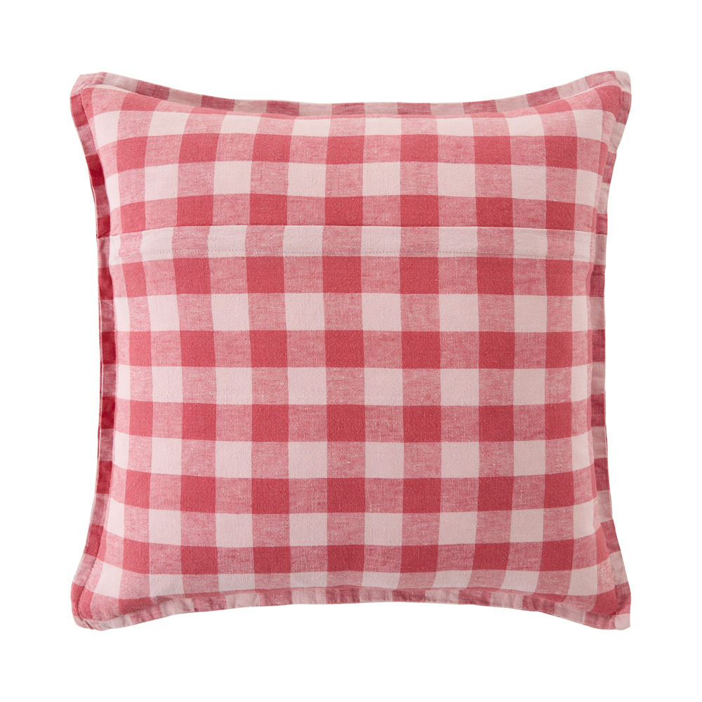 Belgian Red & Pink Check Vintage Washed Linen Cushion | Adairs