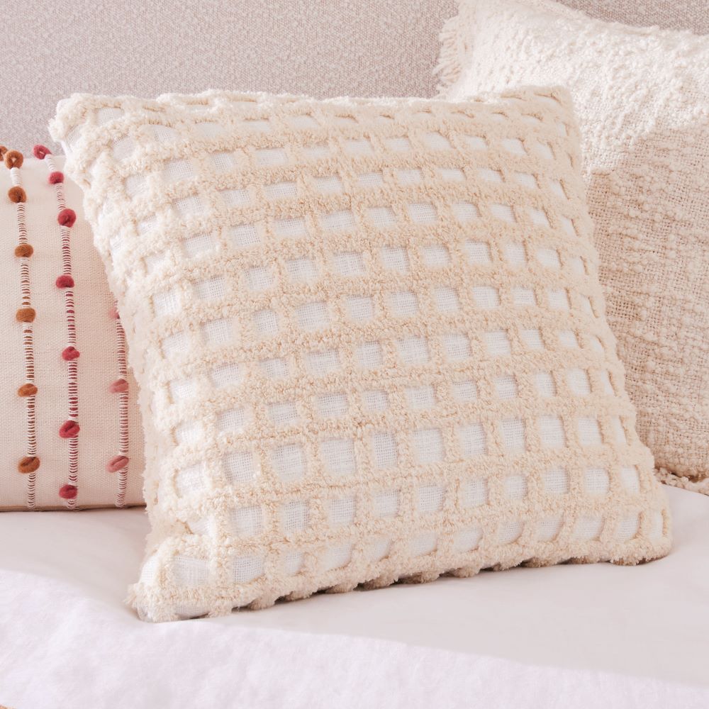 Romy Natural Check Cushion | Adairs