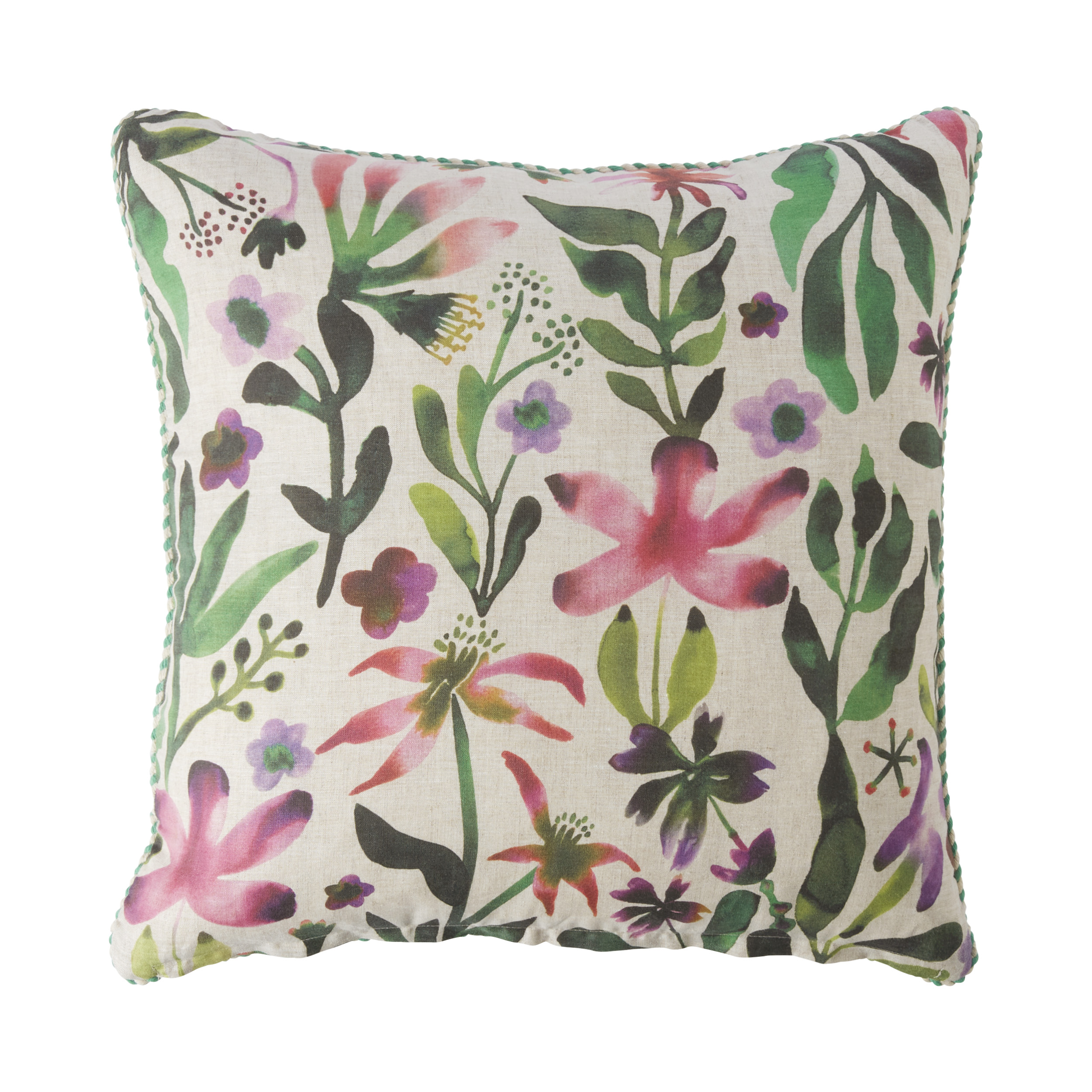 Inka Garden Green Linen Cushion | Adairs