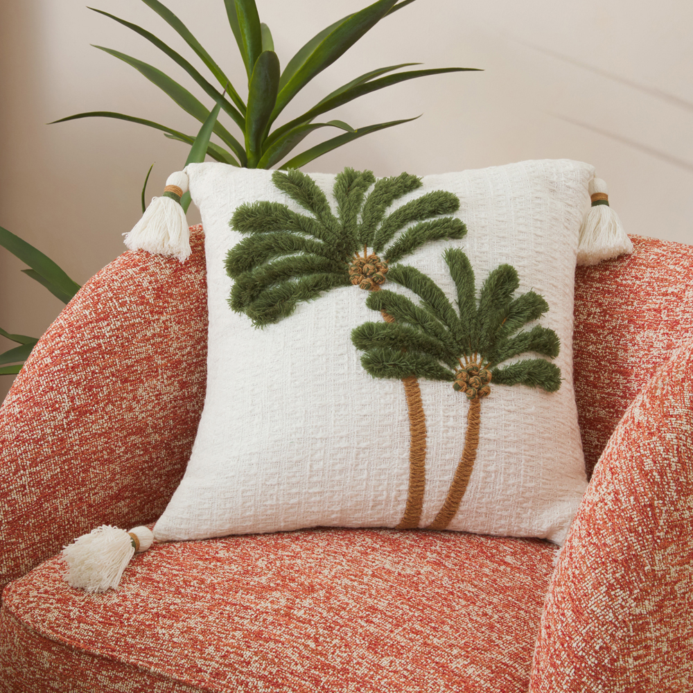 Falls Palm Olive Green & White Cushion | Adairs