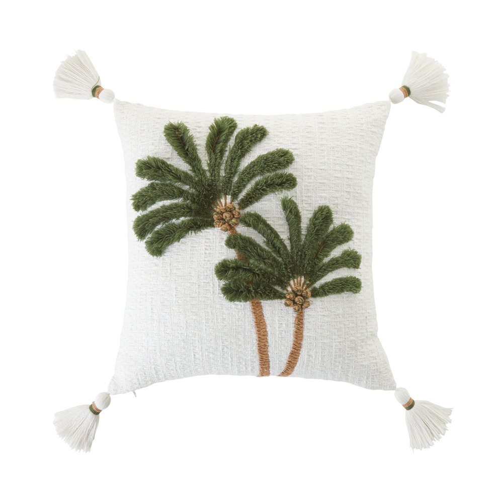 Falls Palm Olive Green & White Cushion | Adairs