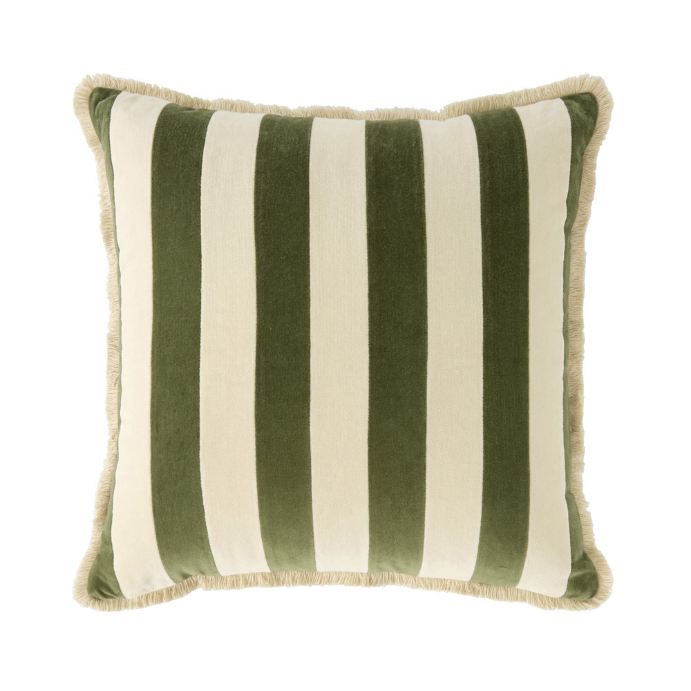 Bernie Green & Natural Stripe Velvet Cushion | Adairs
