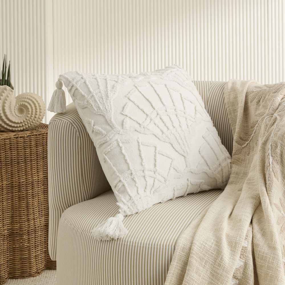 Clamshell White Tufted Cushion | Adairs