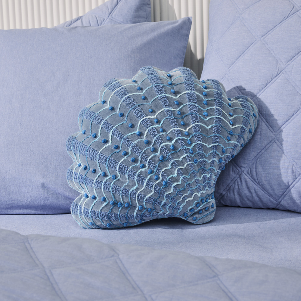 Shell Blue Velvet Cushion | Adairs