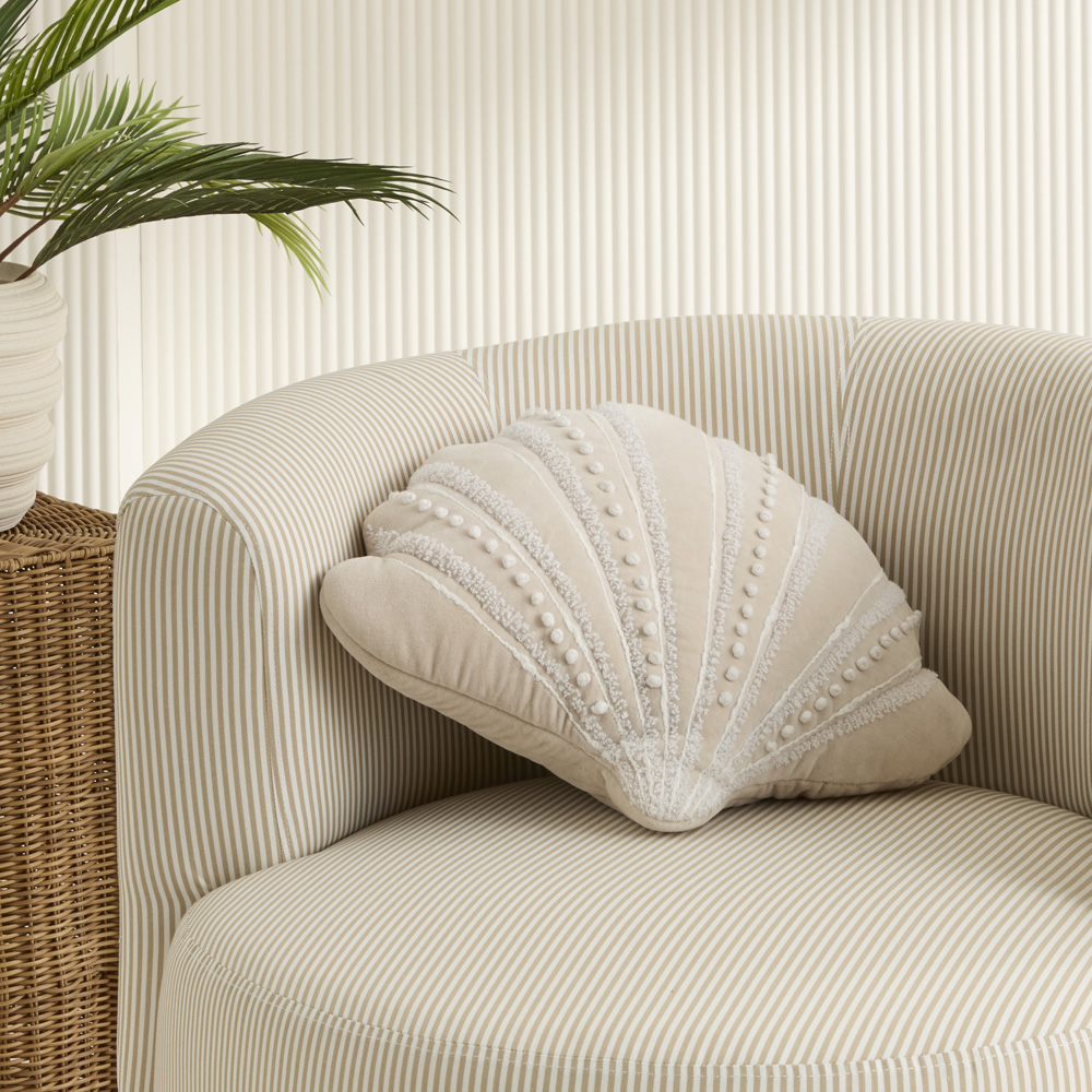 Shell Natural Velvet Cushion | Adairs