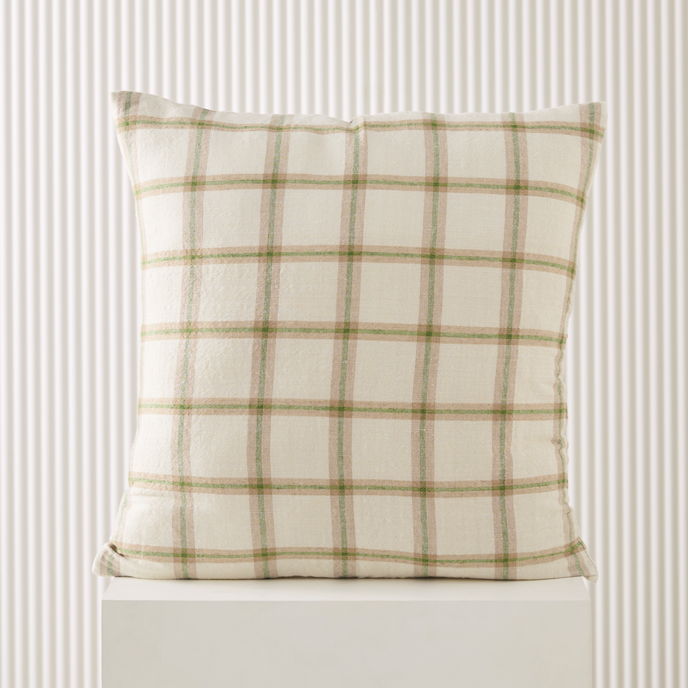 Huxton Natural & Green Check Cushion | Adairs