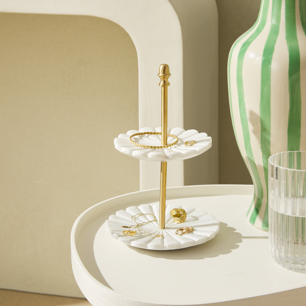 Marble White & Gold Tiered Jewellery Stand | Adairs