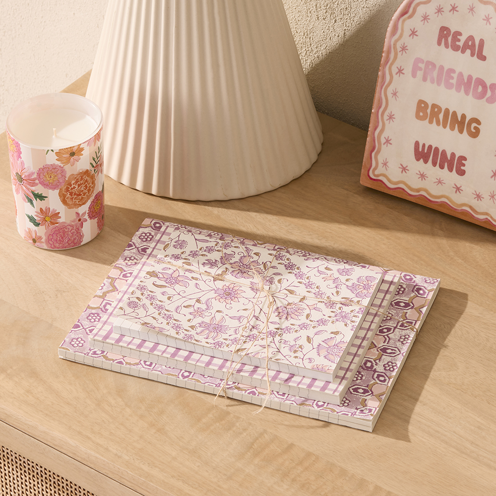 Lilac Block Printed Note Book Set | Adairs
