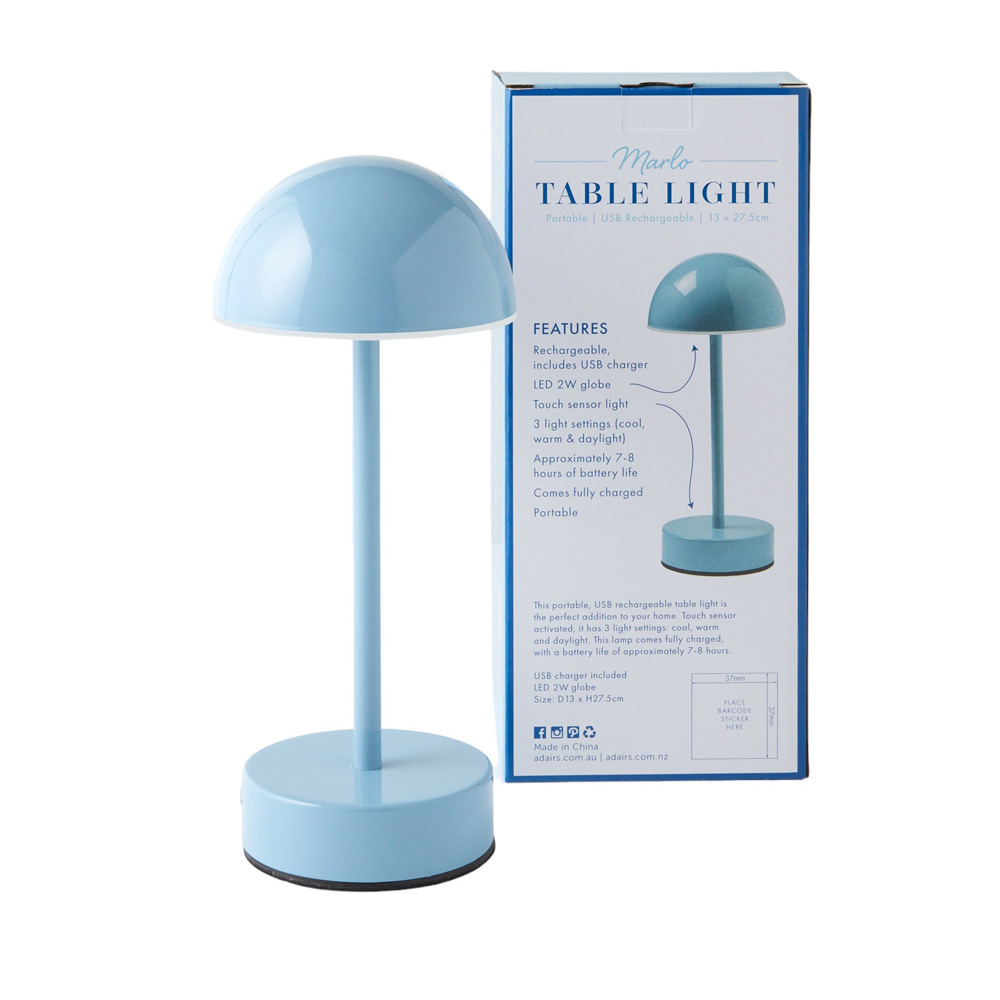 Marlo Blue USB Rechargeable Touch Table Light | Adairs