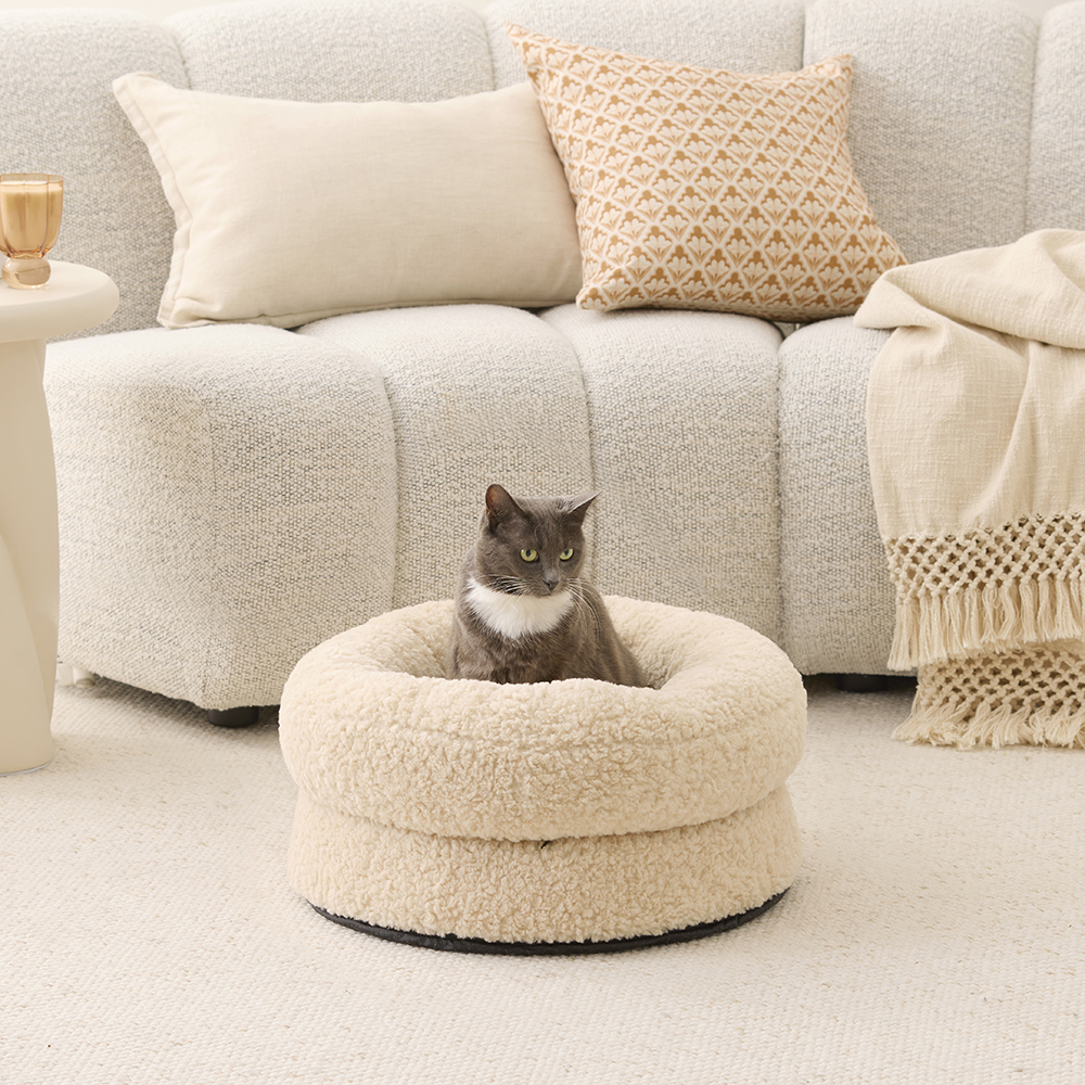 Milo Natural Sherpa Cat Bed | Adairs