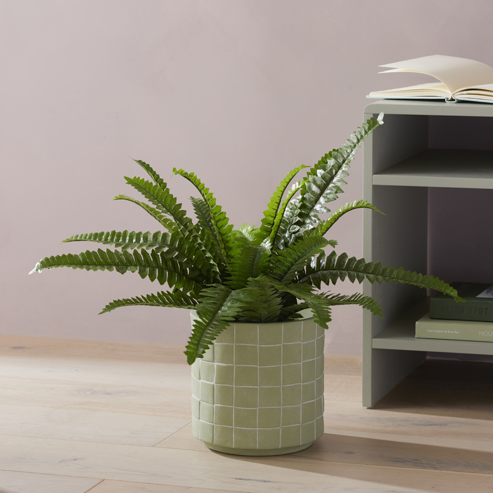 Embossed Soft Green Check Pot | Adairs