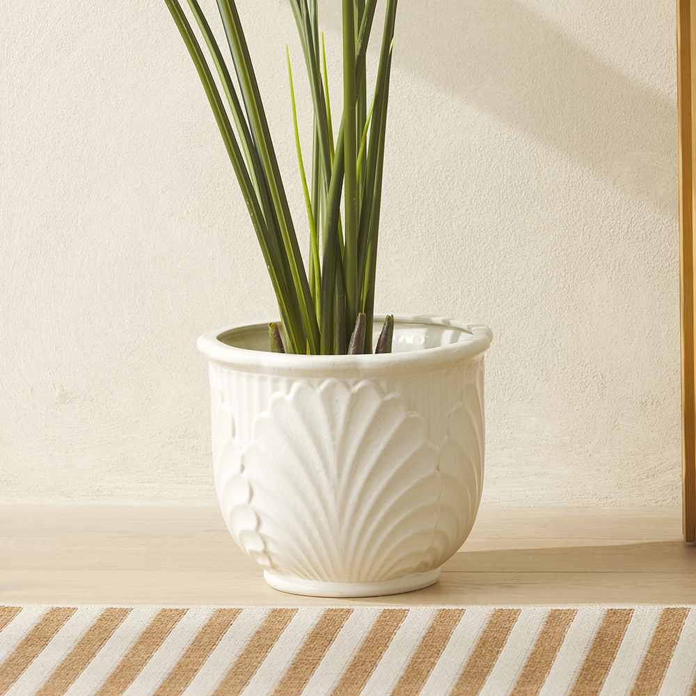 Lilah White Leaf Pot | Adairs