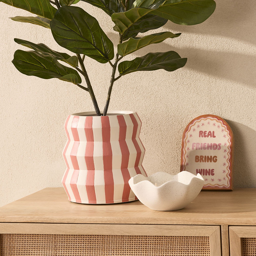 Maja Off White & Coral Stripe Pot | Adairs