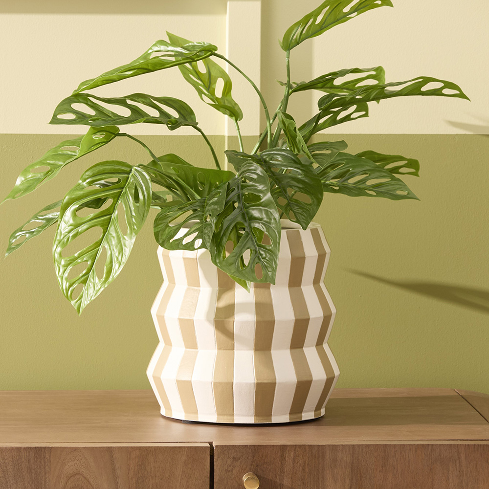 Maja Off White & Khaki Stripe Pot | Adairs