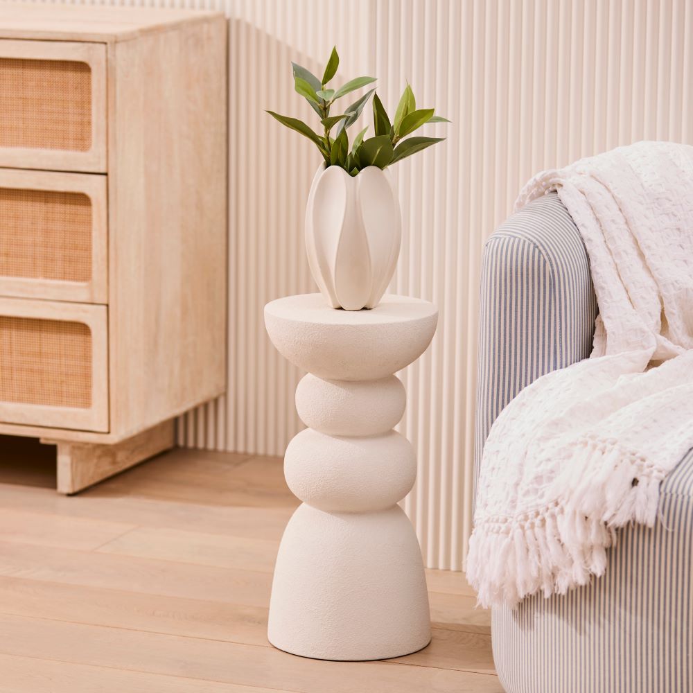 Pebble Textured White Plant Stand | Adairs