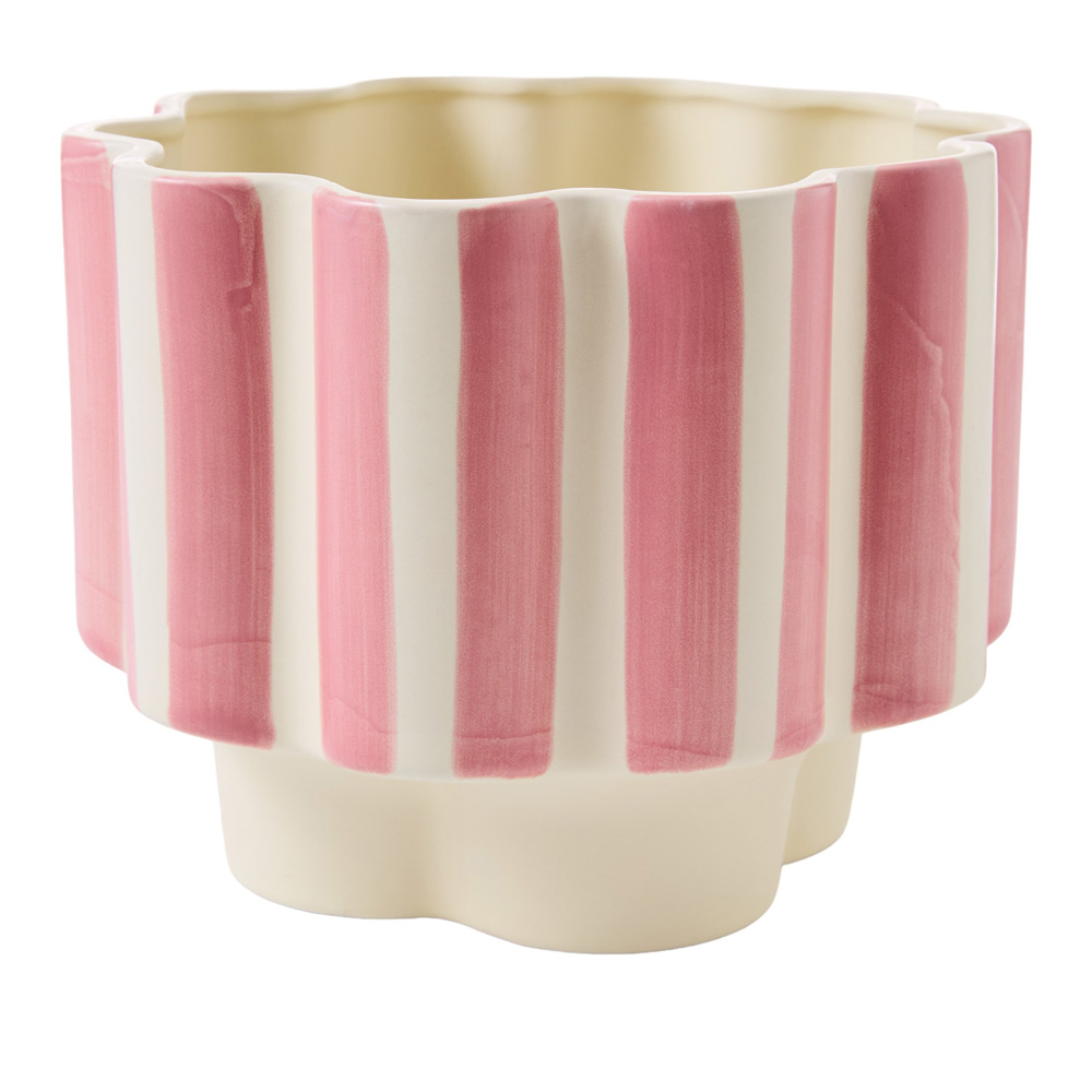 Flower Off White & Pink Stripe Pot | Adairs