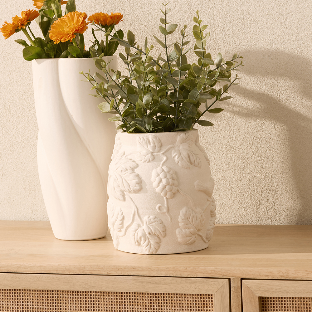Embossed Matte White Vine Pot | Adairs