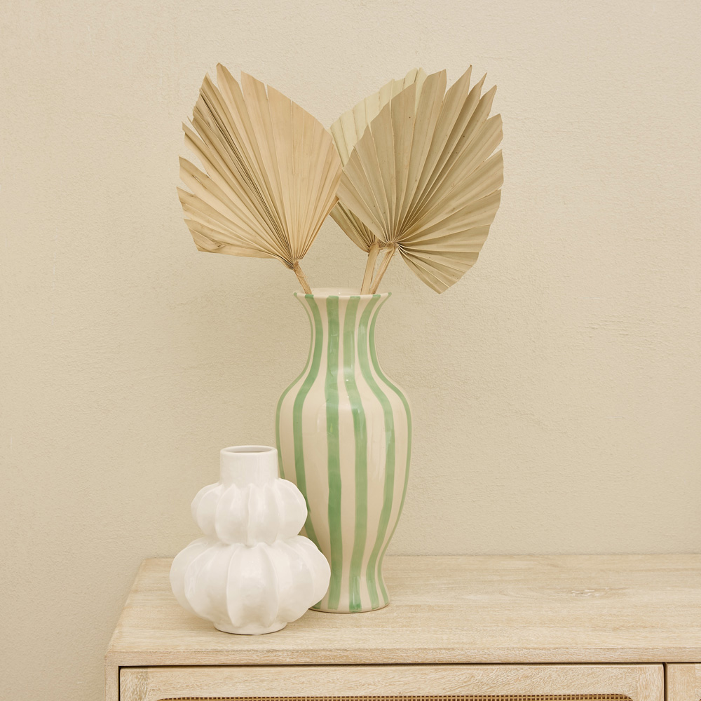 Cleo White & Green Stripe Vase | Adairs