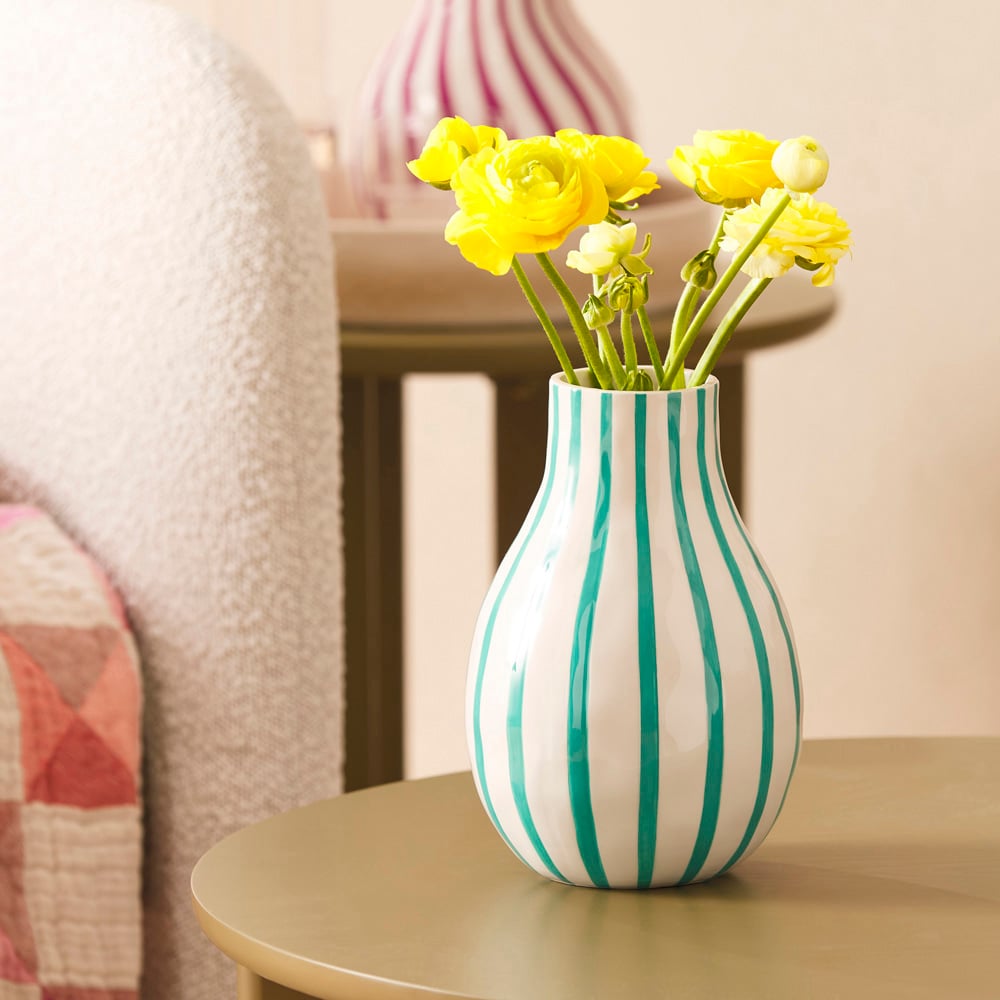 Lola Green Stripe Vase | Adairs