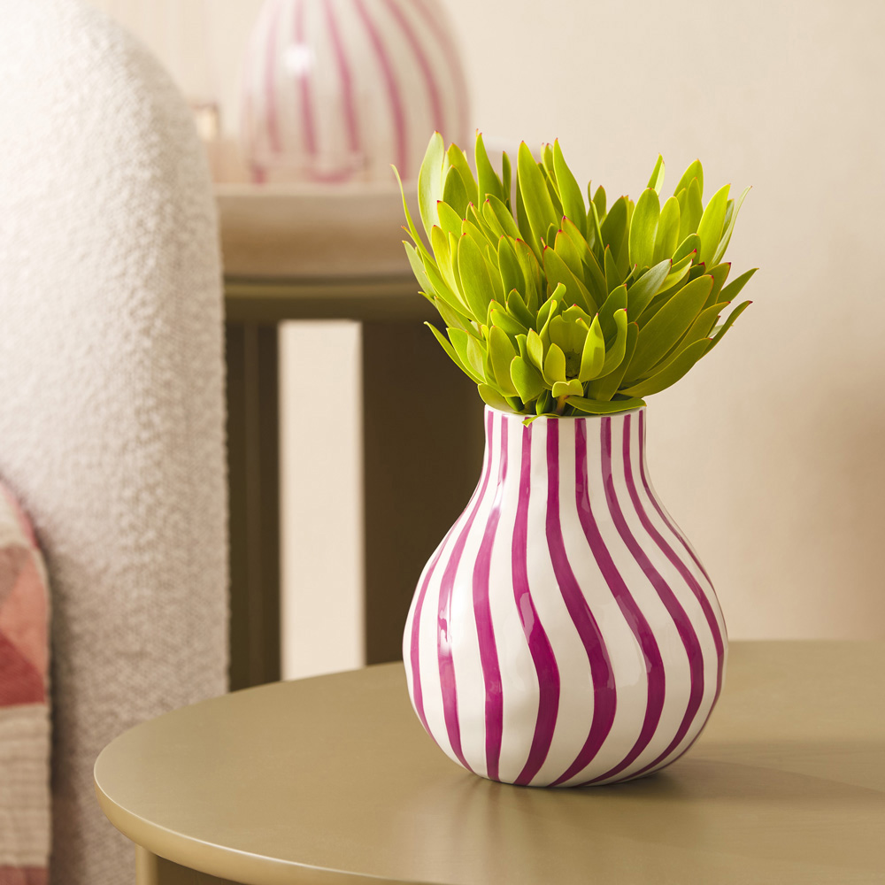 Lola Magenta Stripe Vase | Adairs