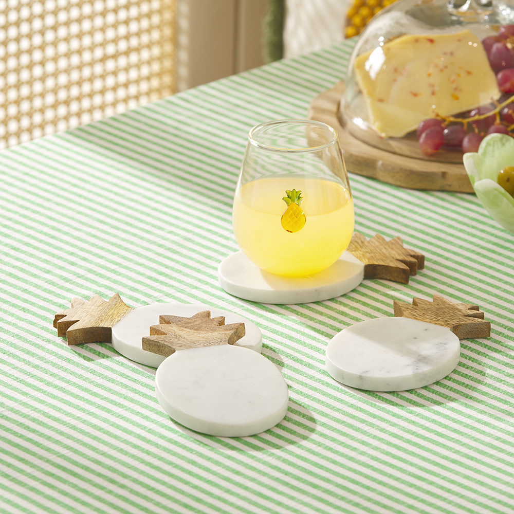 Pineapple White & Natural Marble Coaster Pack of 4 | Adairs