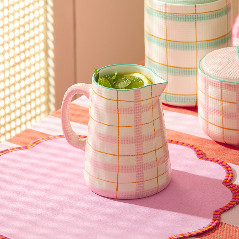 Edie Pink Check Jug | Adairs