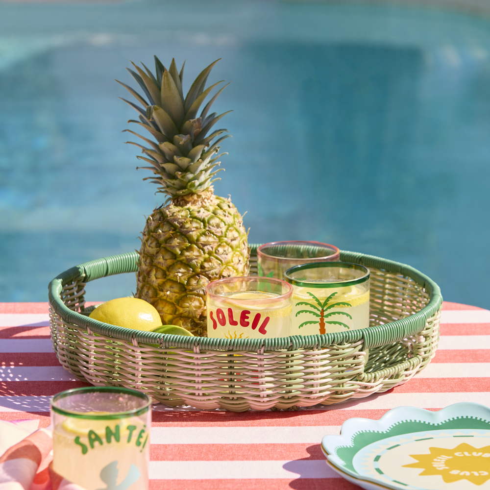 Rye Green & White Round Tray | Adairs