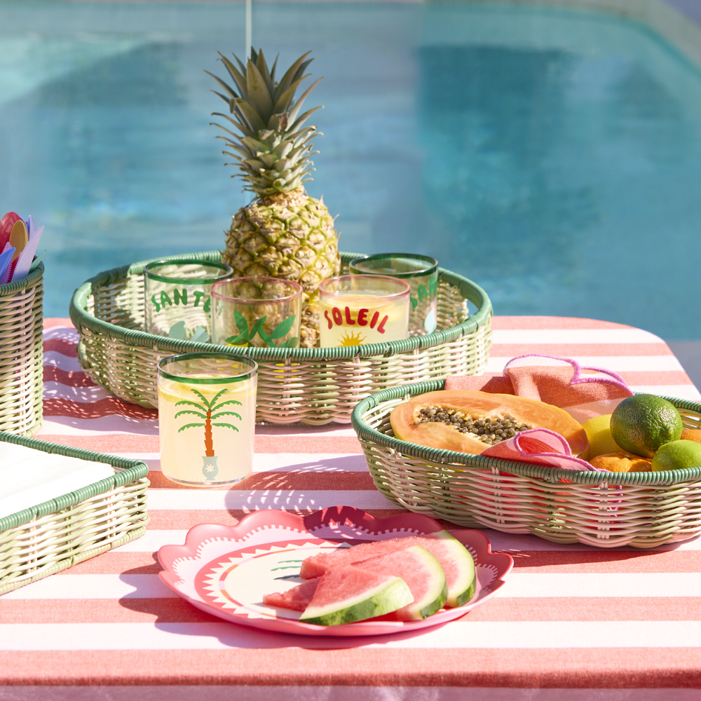 Rye Green & White Round Tray | Adairs