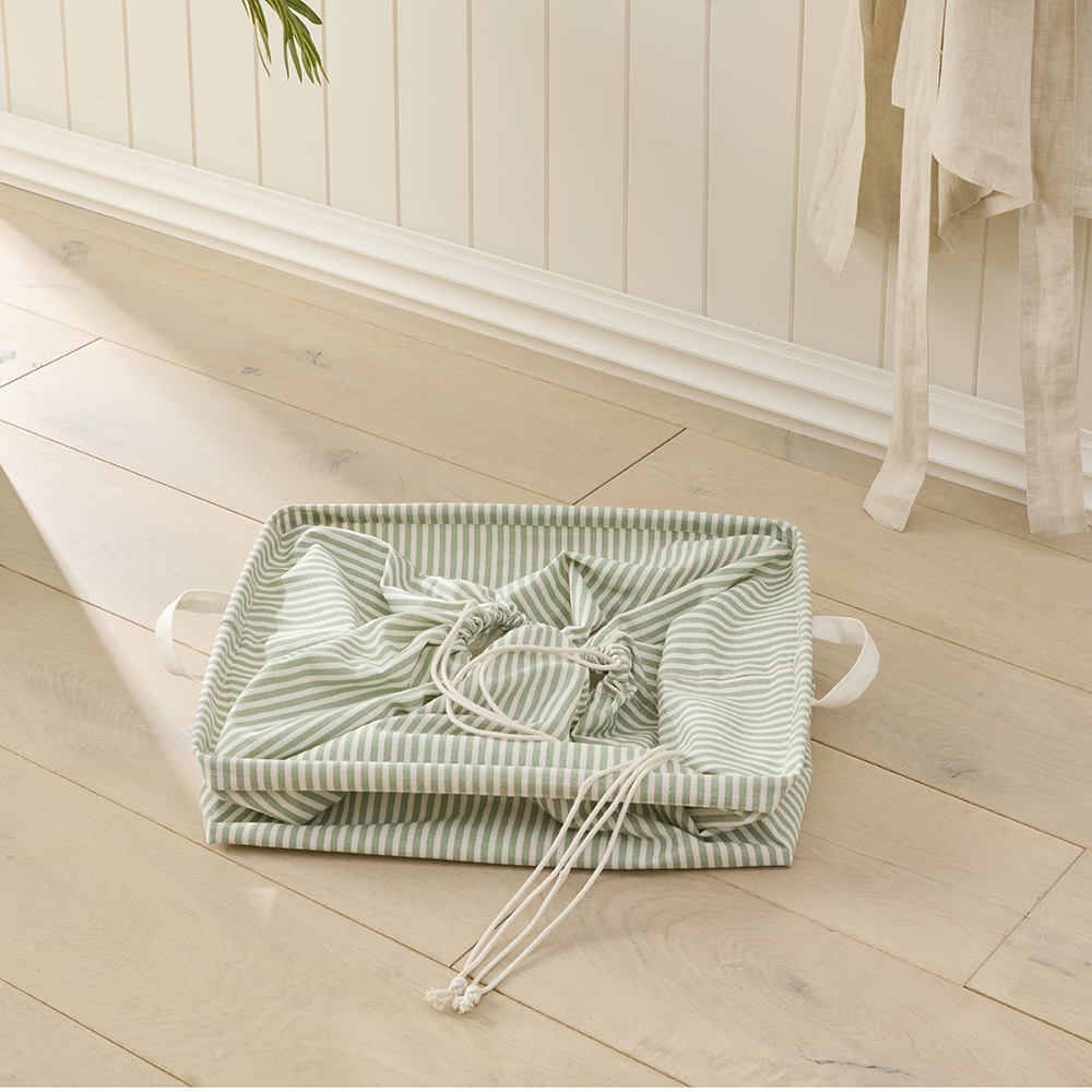 Collapsible Green Pinstripe Storage Basket | Adairs
