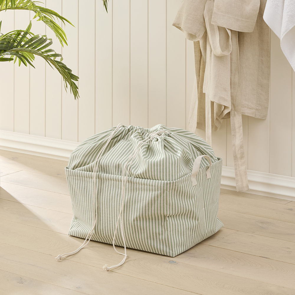 Collapsible Green Pinstripe Storage Basket | Adairs