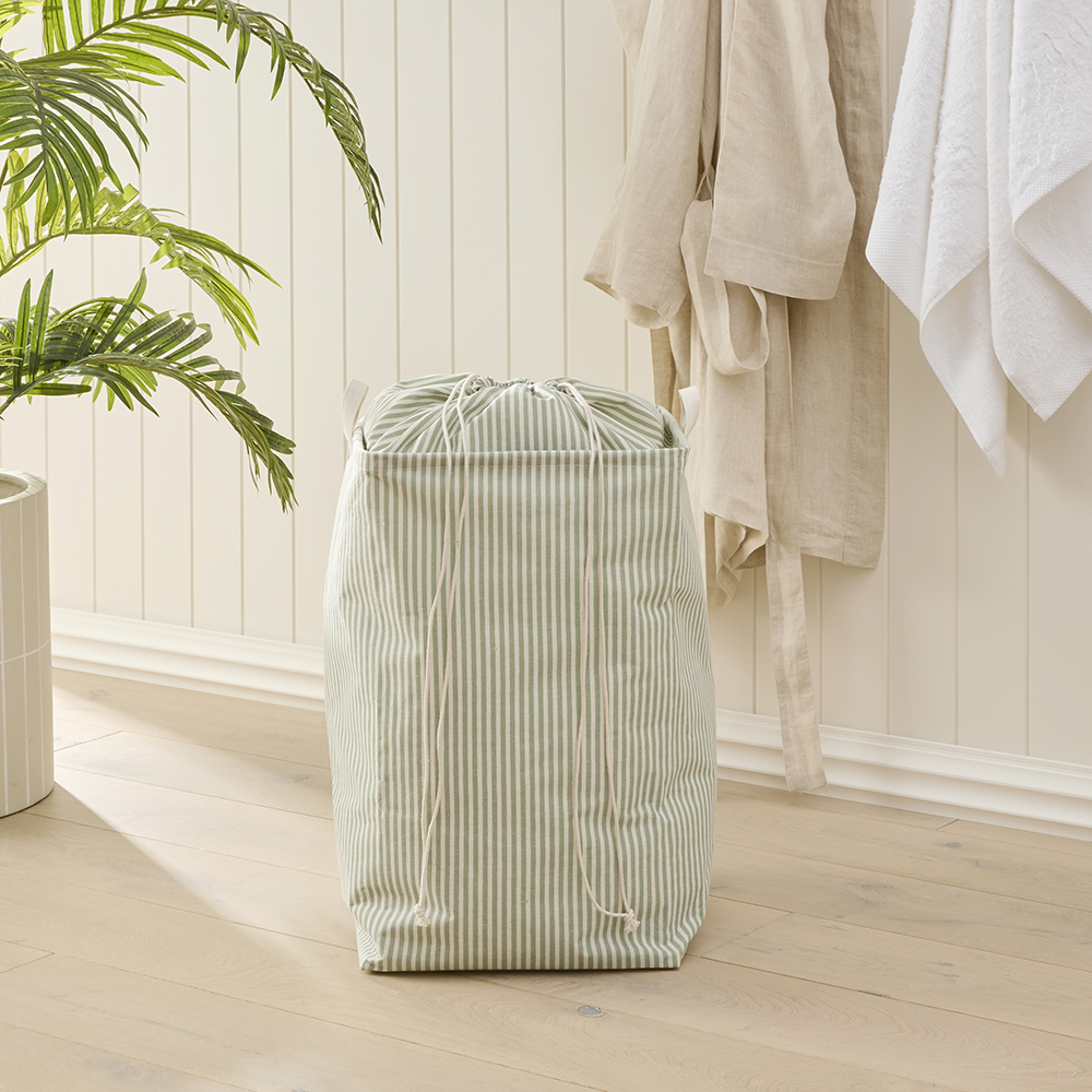 Collapsible Green Pinstripe Storage Basket | Adairs