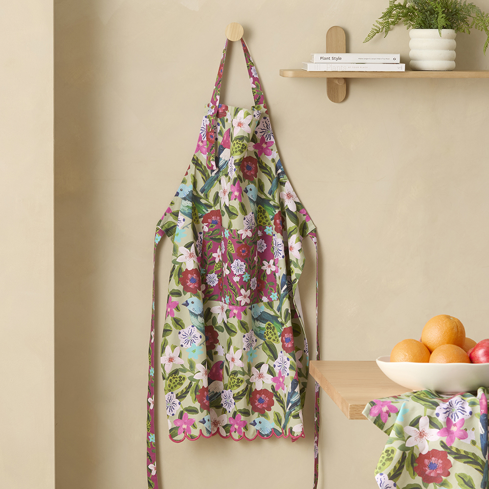 Winter Berry Bird Green Apron | Adairs