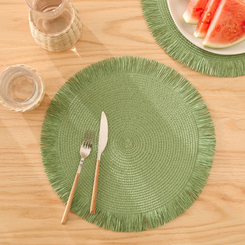Fringe Green Woven Placemat Pack of 2 | Adairs