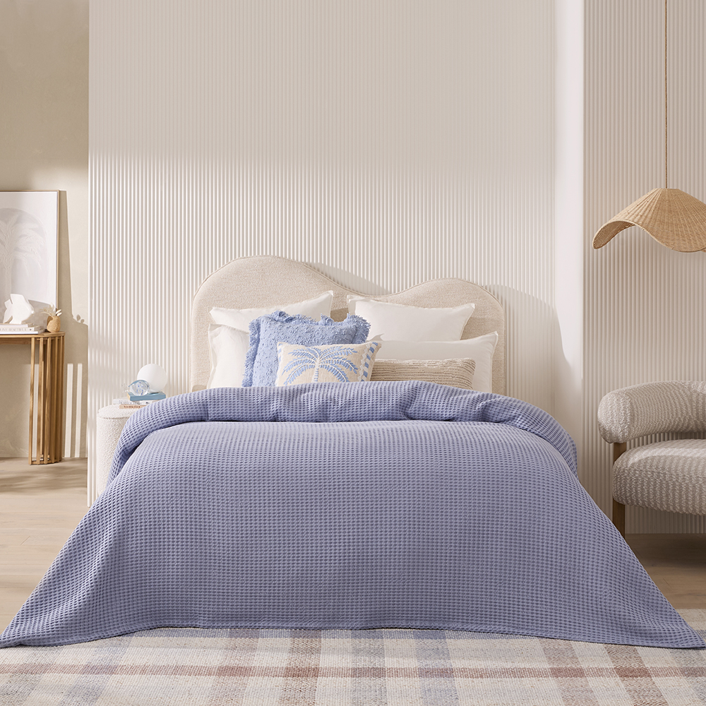 European Turkish Cotton Chambray Blue Waffle Blanket | Adairs