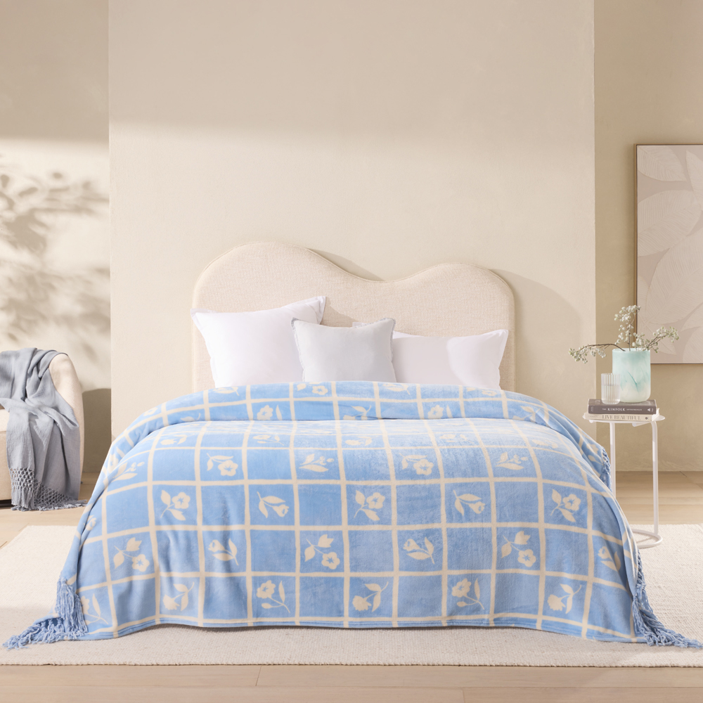 Supersoft Blue Floral Check Blanket | Adairs