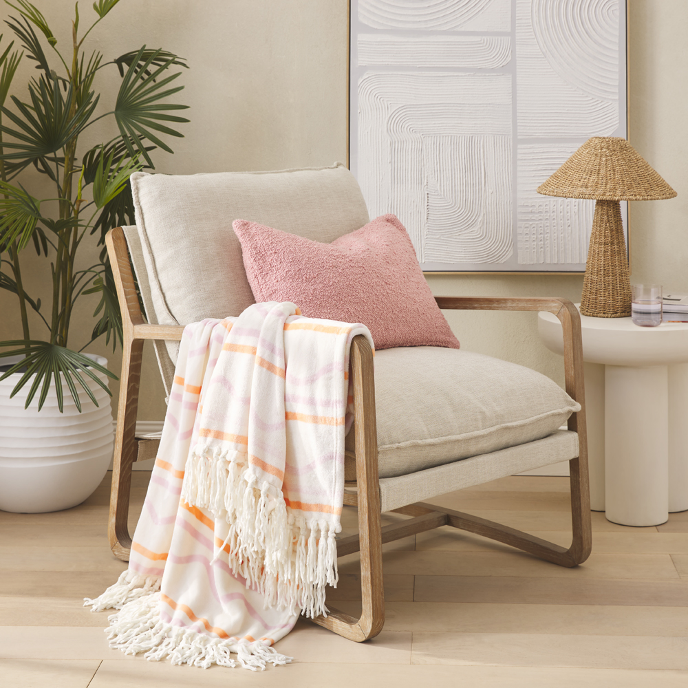 Aspen Pink Wave Fleece Tassel Throw | Adairs