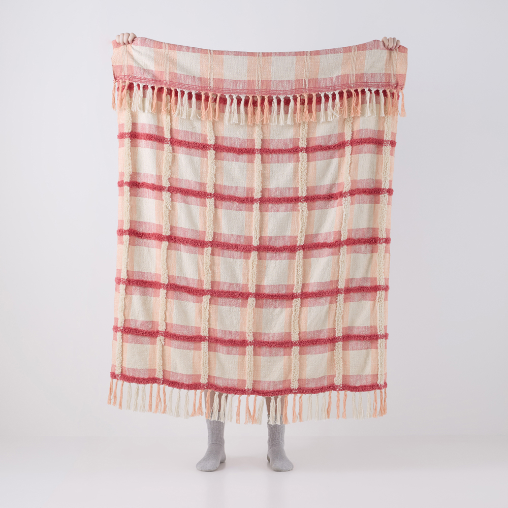 Ani Pink & Peach Check Throw | Adairs