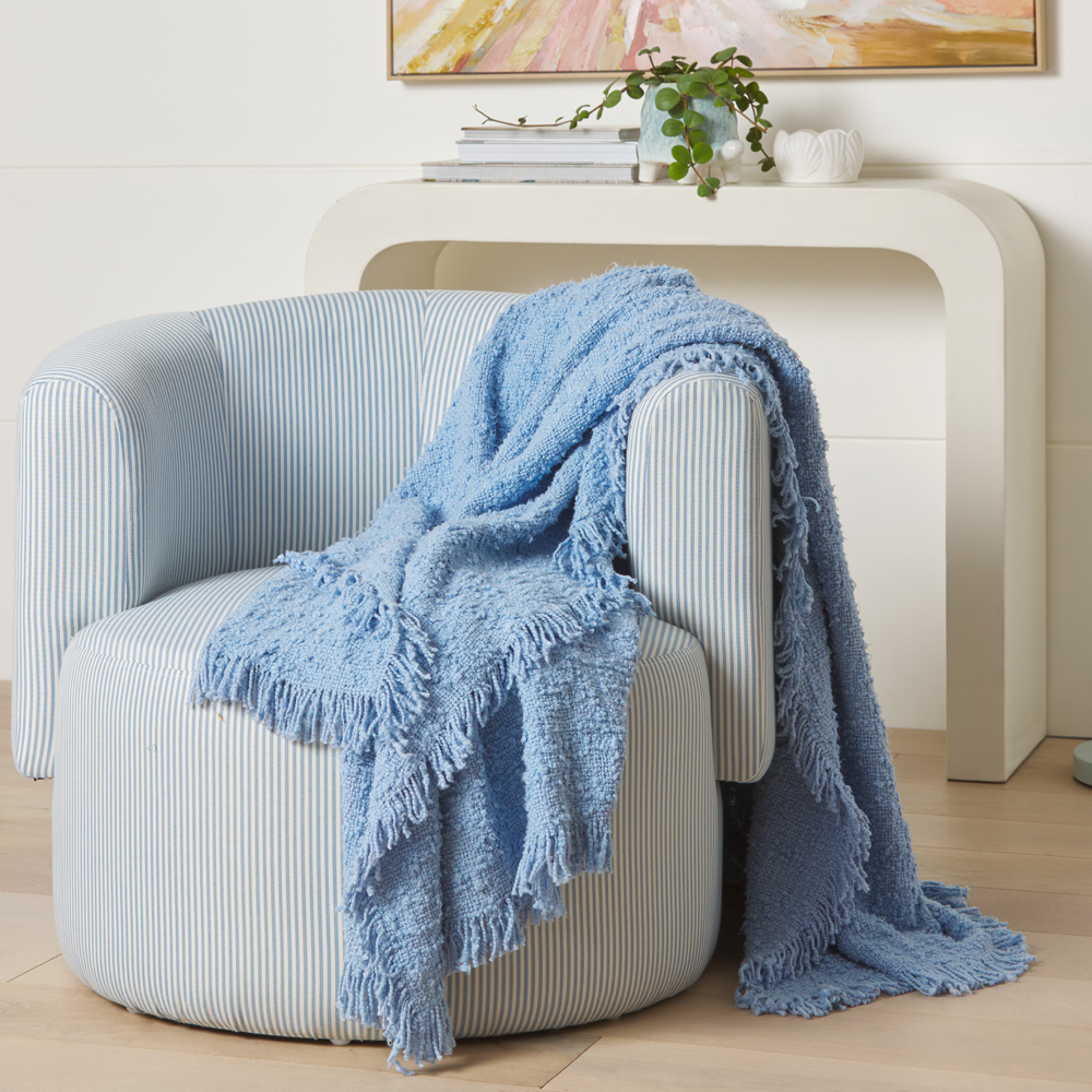 Leiden Chambray Blue Boucle Throw | Adairs
