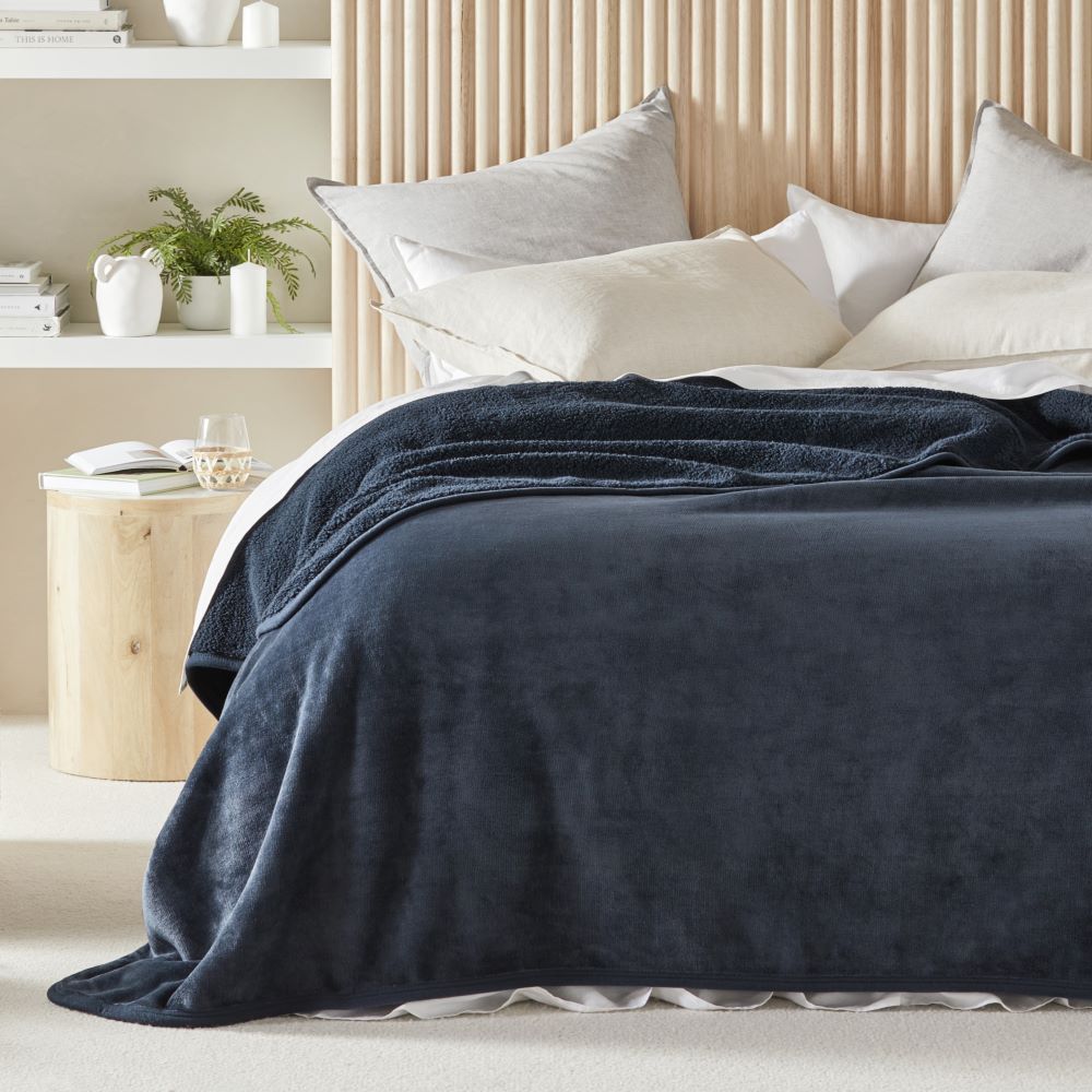 Sherpa Navy Blanket | Adairs