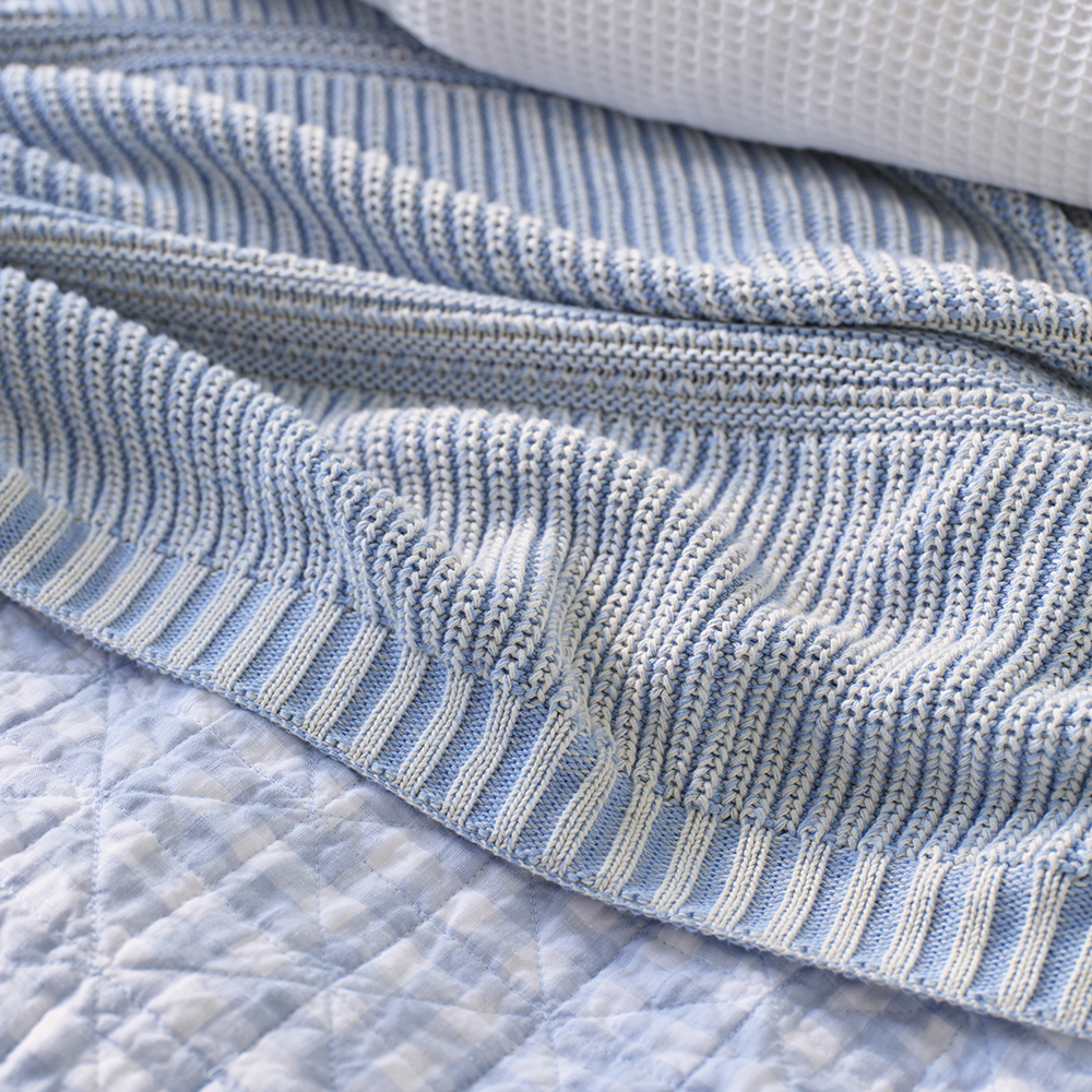 Buxton Chambray Blue Knit Throw | Adairs