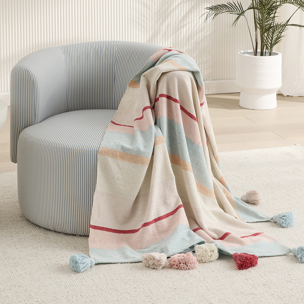 Coastal Villa Blue & Pinks Stripe Throw | Adairs