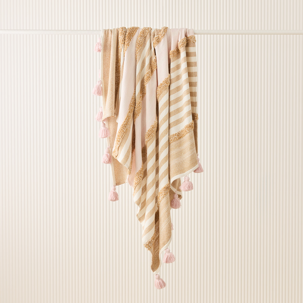Amy Natural & Pink Tufted Throw | Adairs