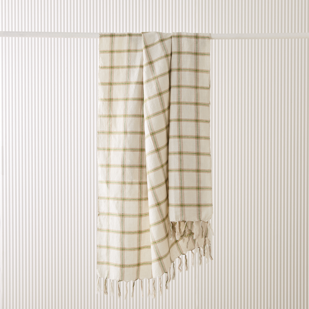Huxton Natural & Green Check Throw | Adairs