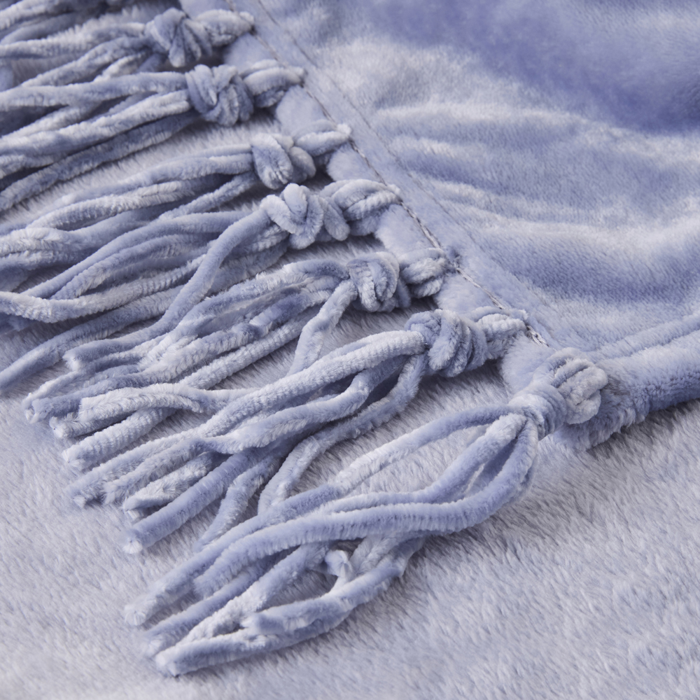 Aspen Blue Fleece Tassel Throw | Adairs