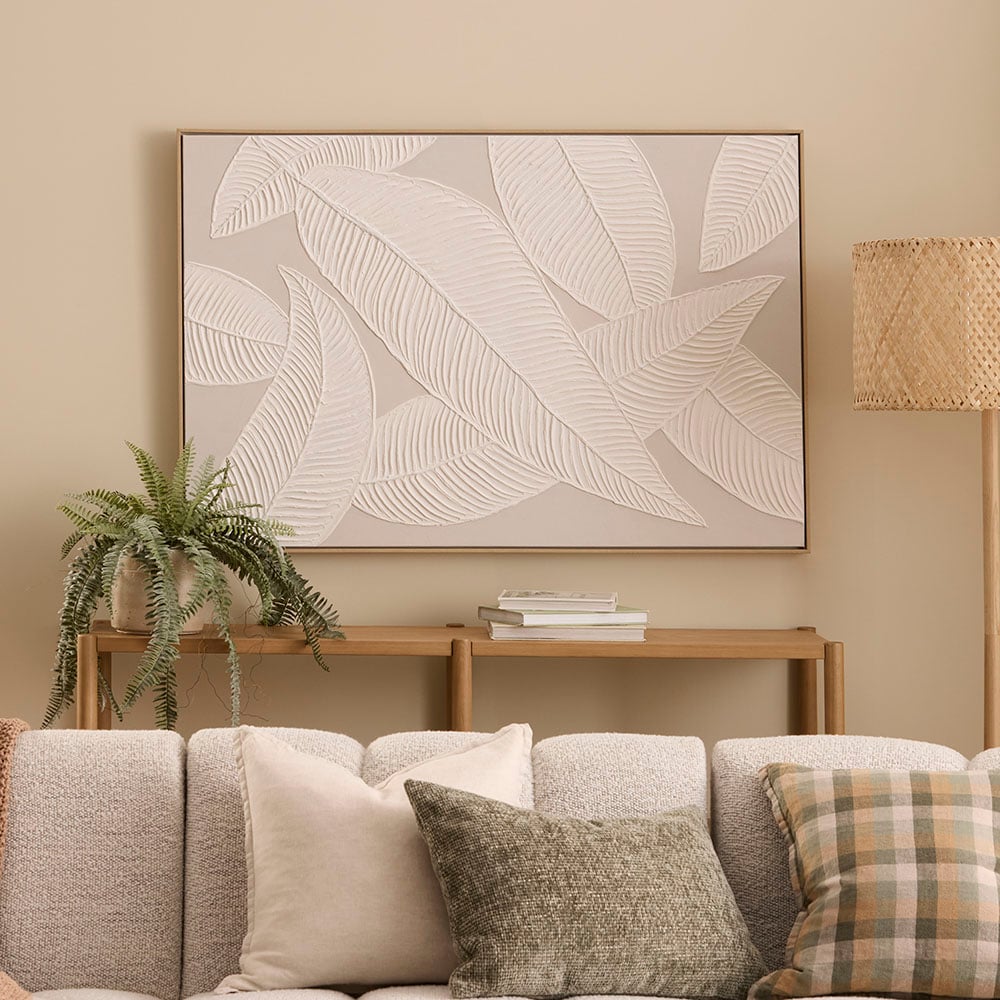 Moma White Leaves Canvas | Adairs