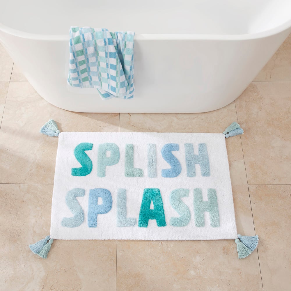 Adairs Kids - Splish Splash Blue & Mint Text Bath Mat | Adairs