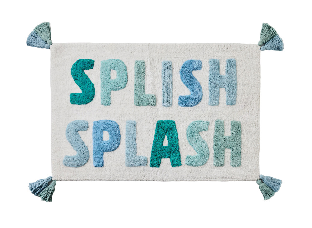 Adairs Kids - Splish Splash Blue & Mint Text Bath Mat | Adairs