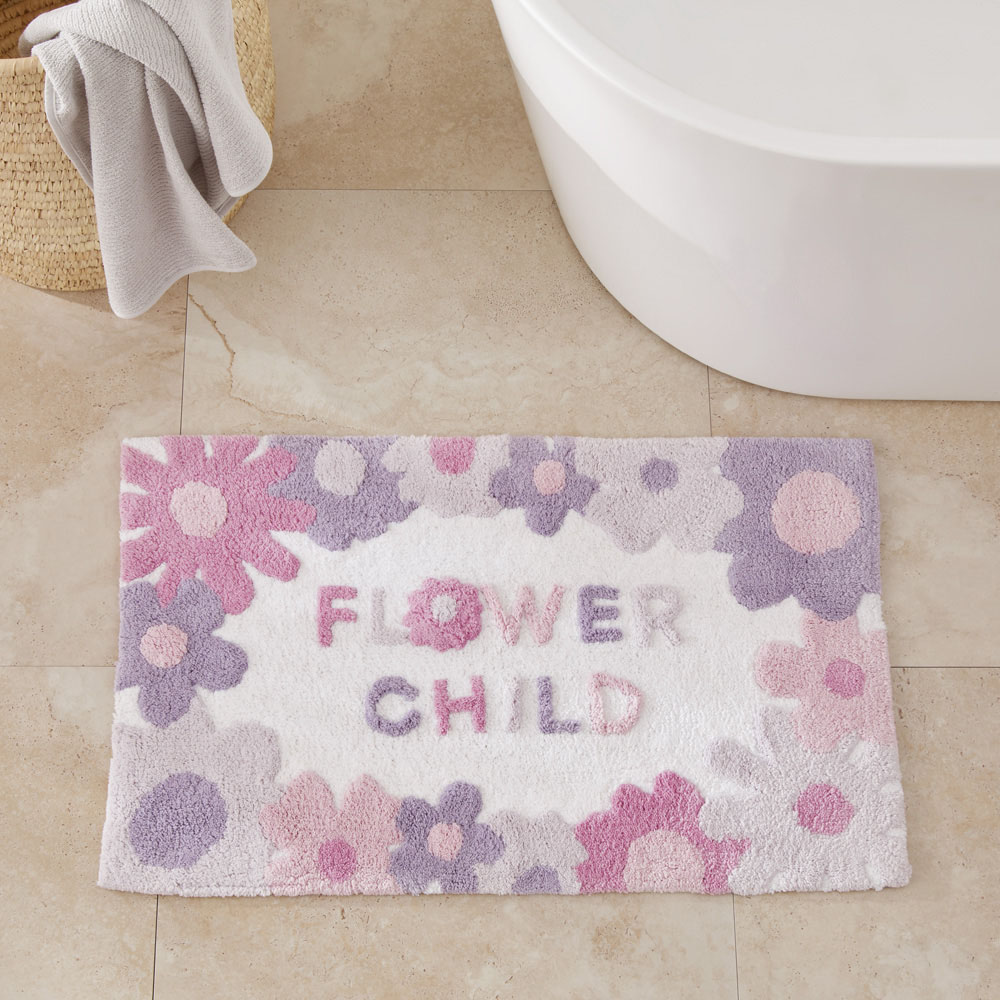 Adairs Kids - Kids Flower Child Pink & Lilac Bath Mat | Adairs
