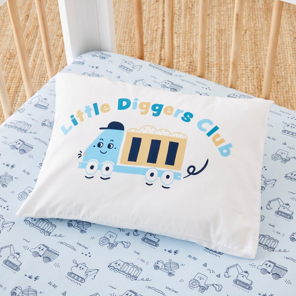 Adairs Kids - Decorative Little Diggers Club Cot Text Pillowcase | Adairs